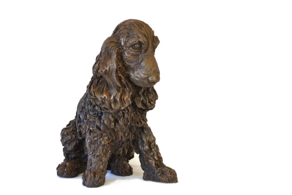 Bronze Sitting Cocker Spaniel sculpture by Tanya Russell