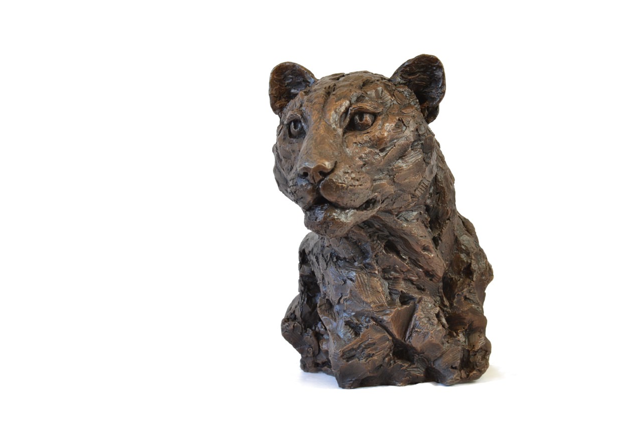 Bronze Leopard Portrait sculpture by Tanya Russell