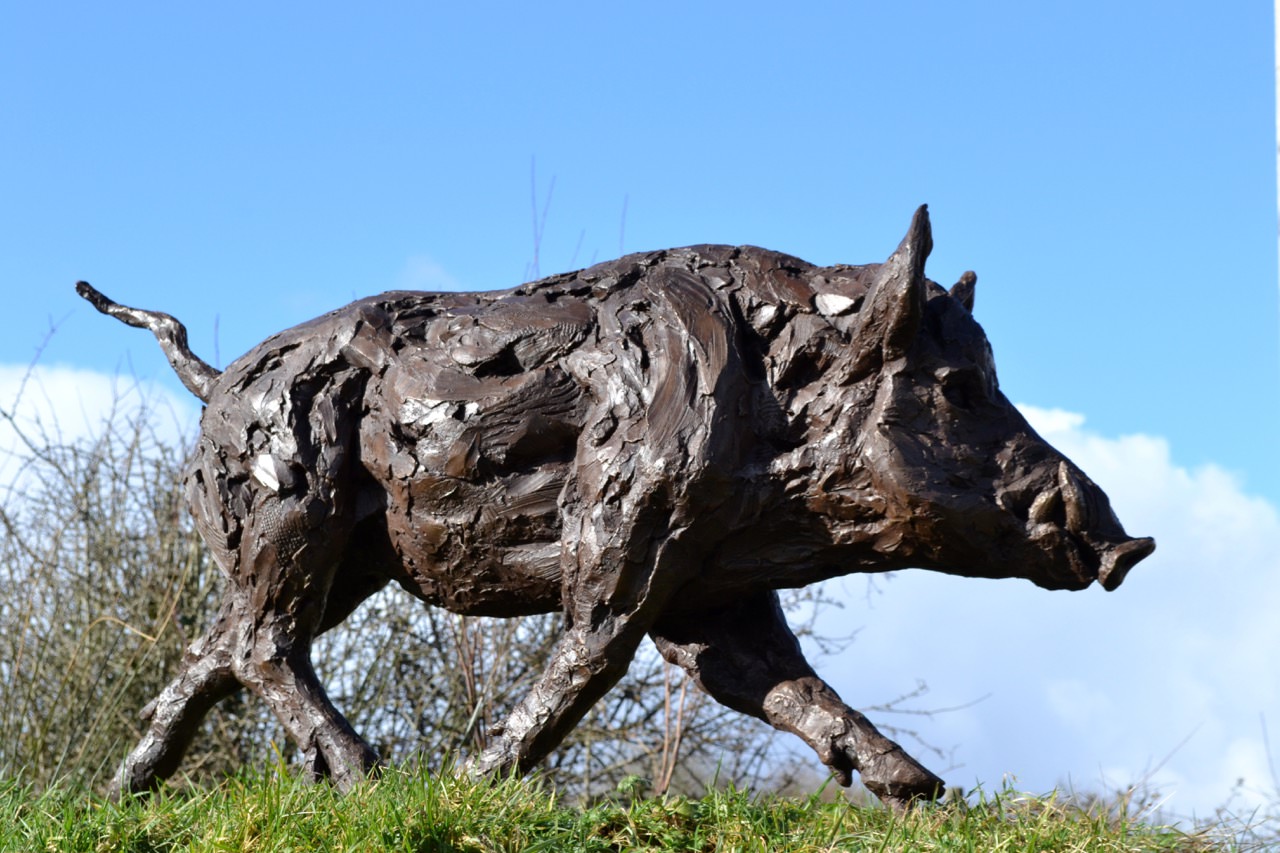 Running Wild Boar Sculpture | Bronze Boar Statue - Tanya Russell