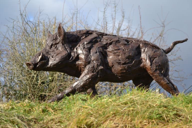 Bronze Running Wild Boar Sculpture | Bronze Boar Statue | Outdoor Boar