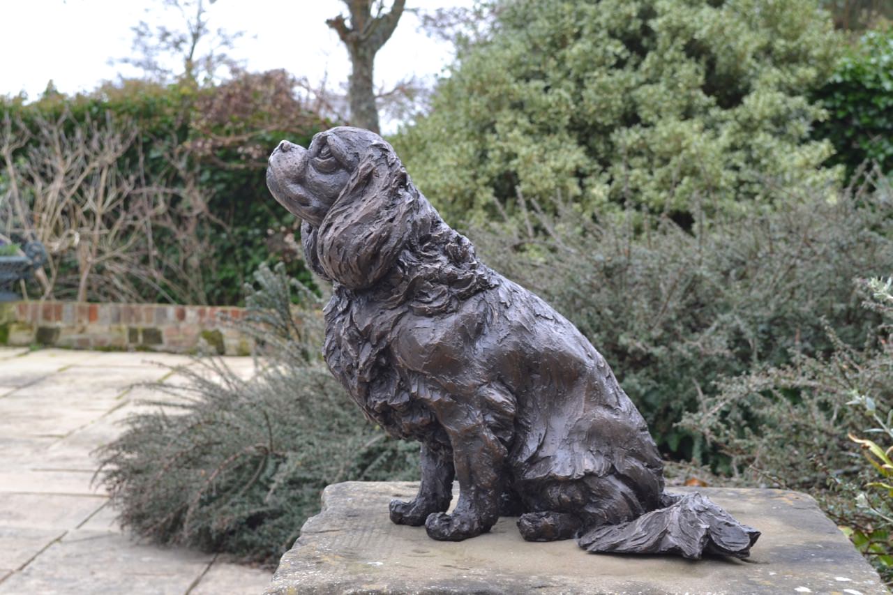 Bronze Sitting King Charles Cavalier Spaniel sculpture by Tanya Russell