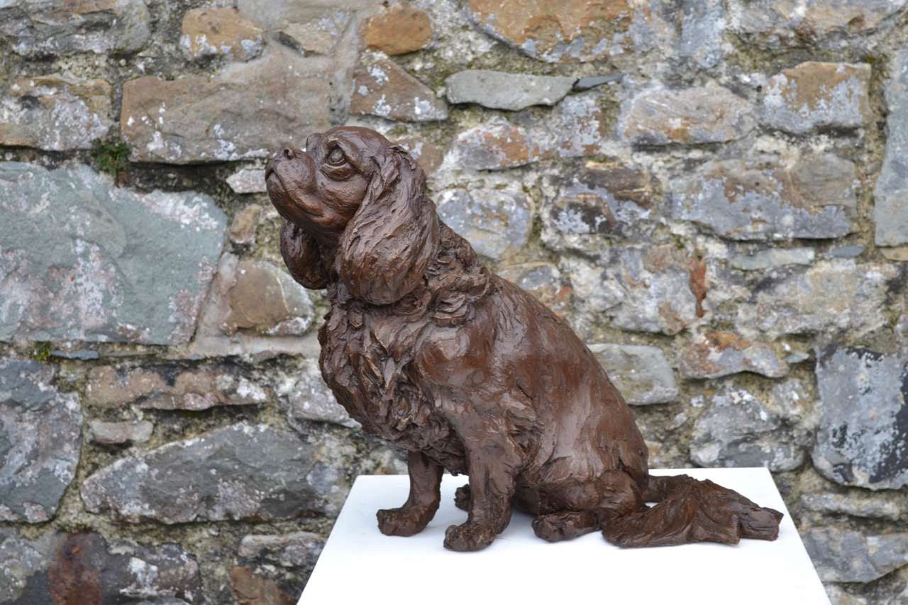 Bronze Sitting King Charles Cavalier Spaniel sculpture by Tanya Russell