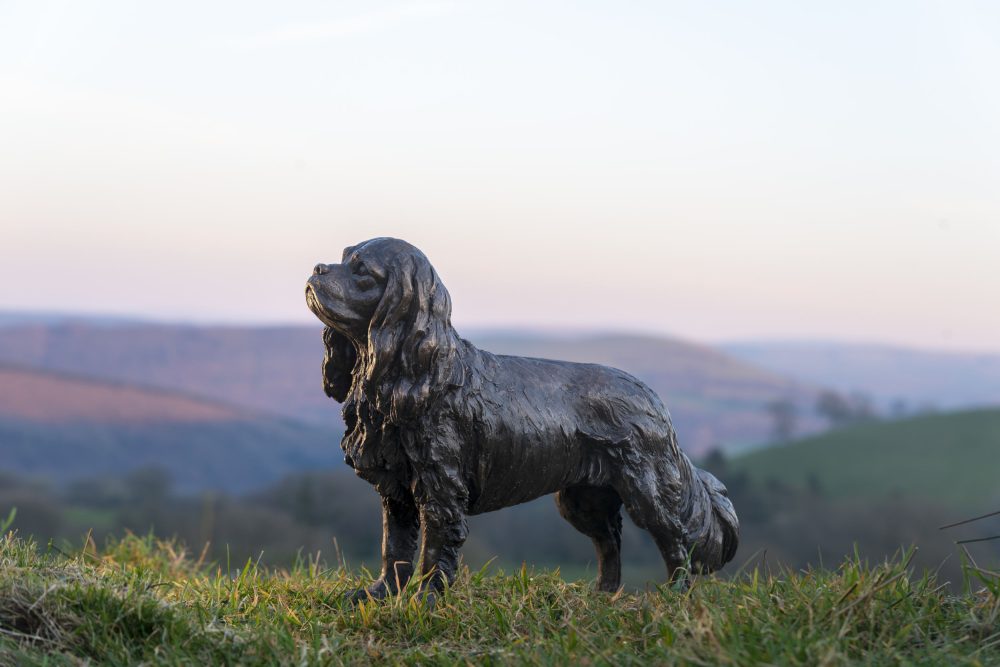 Bronze Cavalier King Charles Spaniel Sculpture | Dog Garden Statue