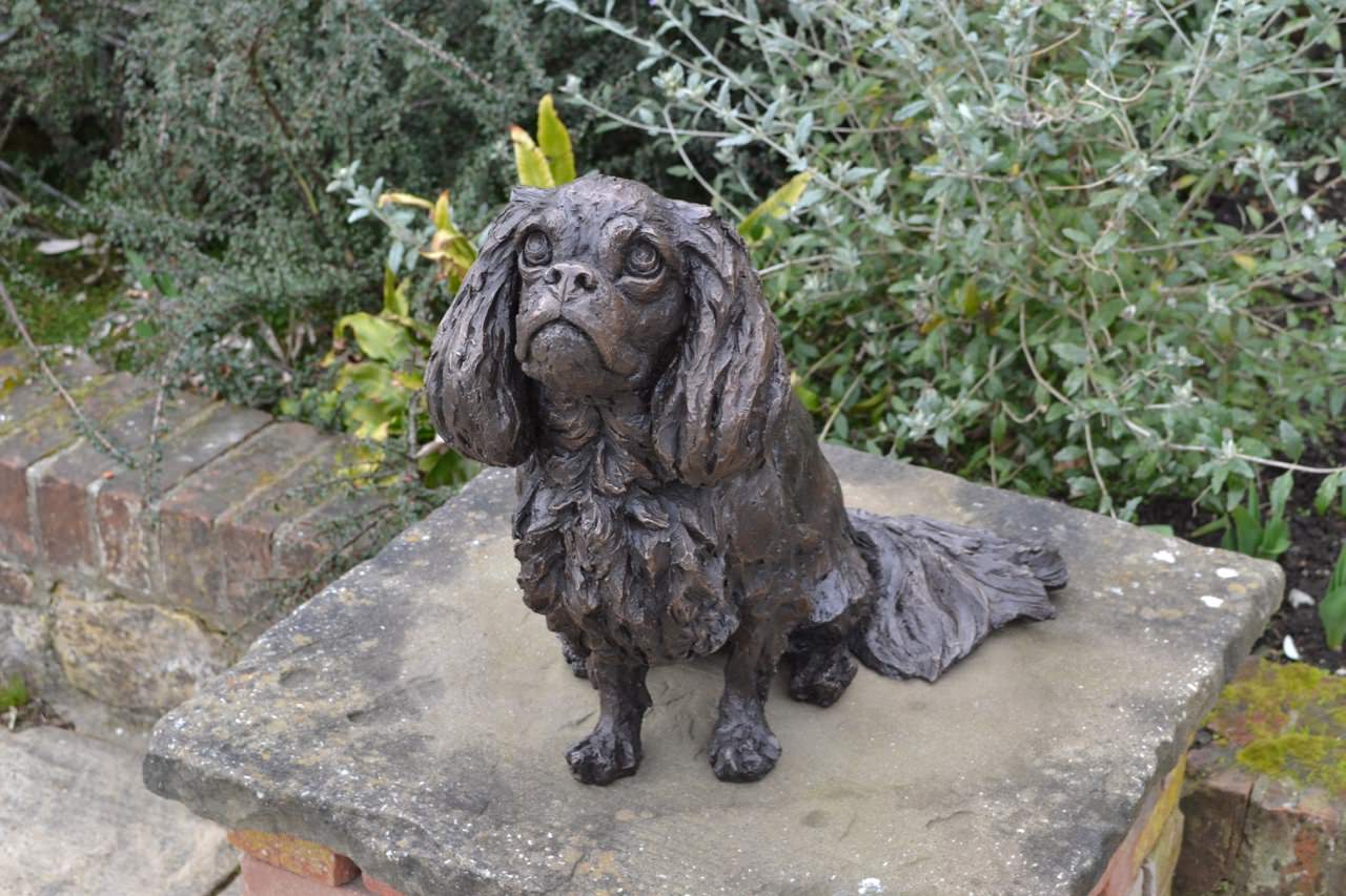 Bronze Sitting King Charles Cavalier Spaniel sculpture by Tanya Russell