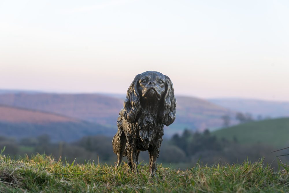 Bronze Cavalier King Charles Spaniel Sculpture | Dog Garden Statue