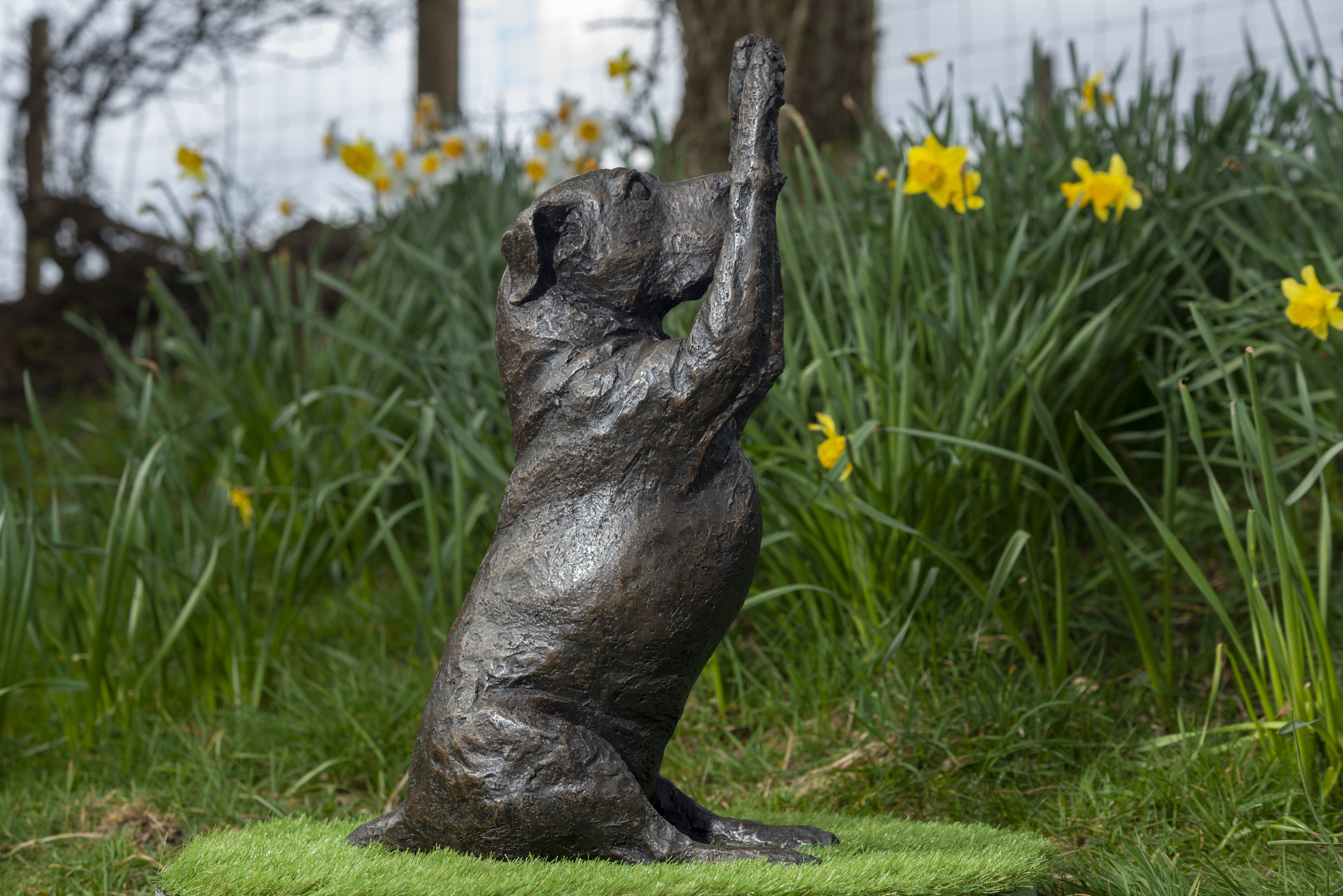 Waving Staffordshire Terrier Sculpture | Bronze Staffie Statue | Outdoor