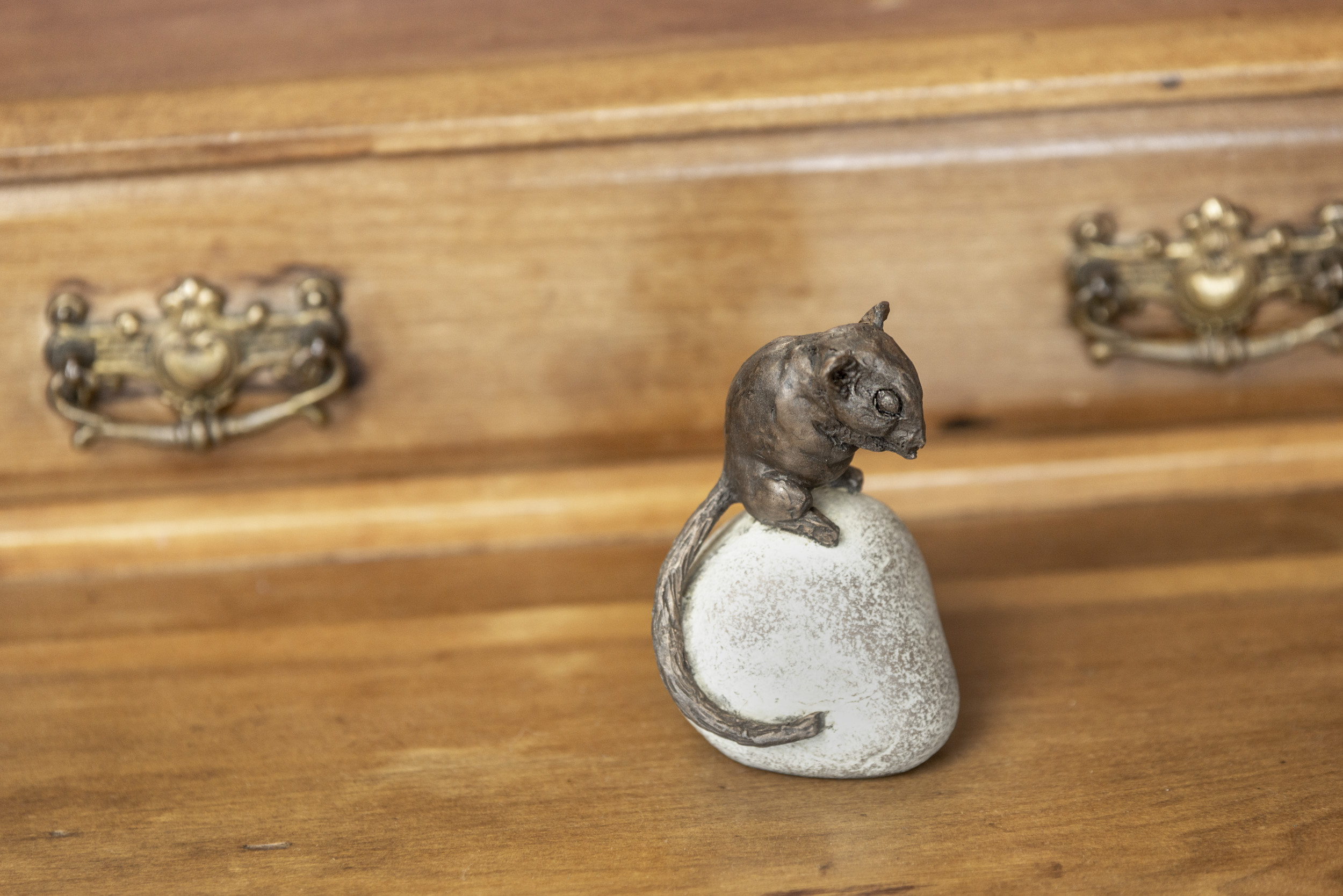 Dormouse Sitting on Stone Sculpture | Mouse Statue | Bronze Ornament