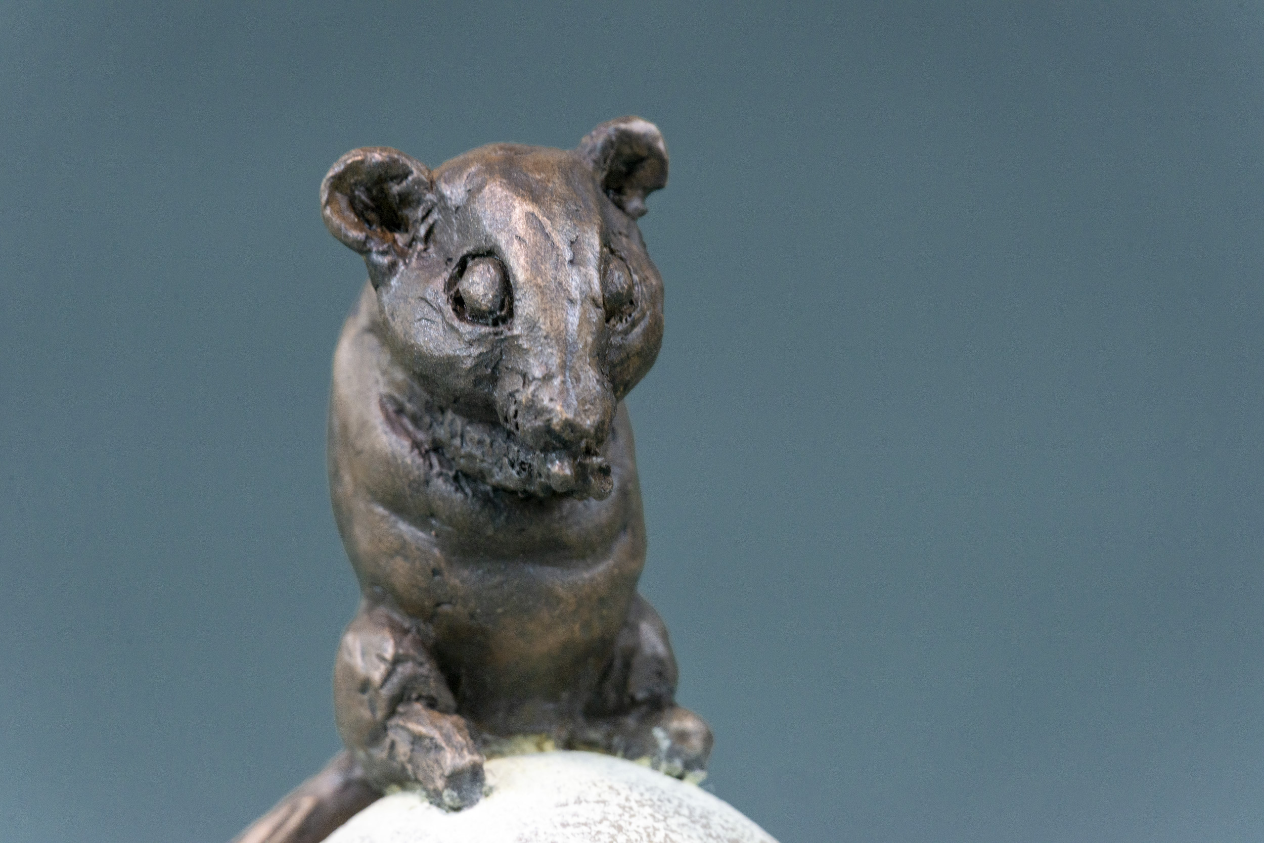 Dormouse Sitting on Stone Sculpture | Mouse Statue | Bronze Ornament