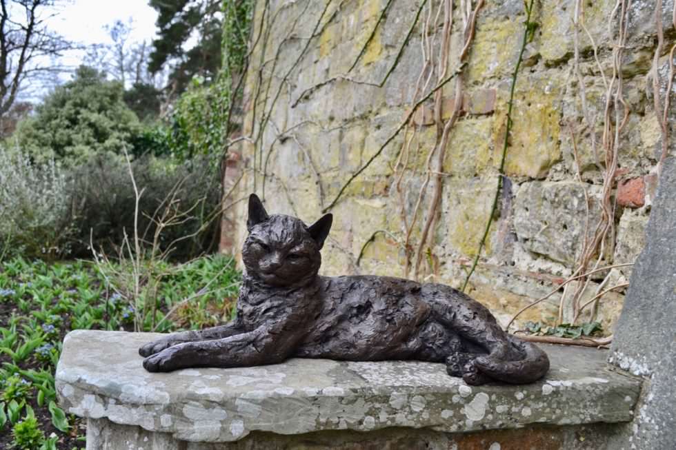 Lying Life Size Cat Sculpture | Outdoor Bronze Cat Statue