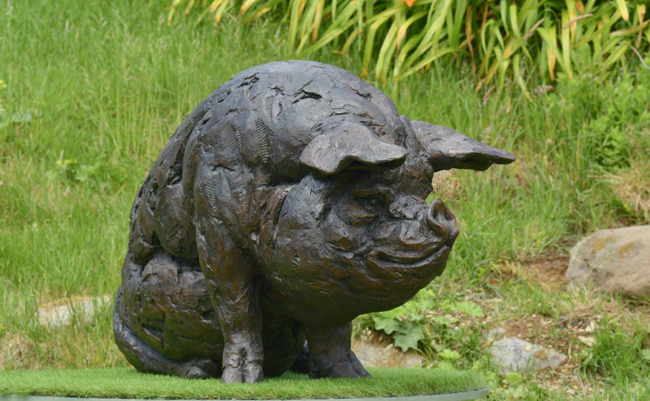 Sitting Life Size Pig Sculpture | Bronze Pig Statue by Tanya Rusell