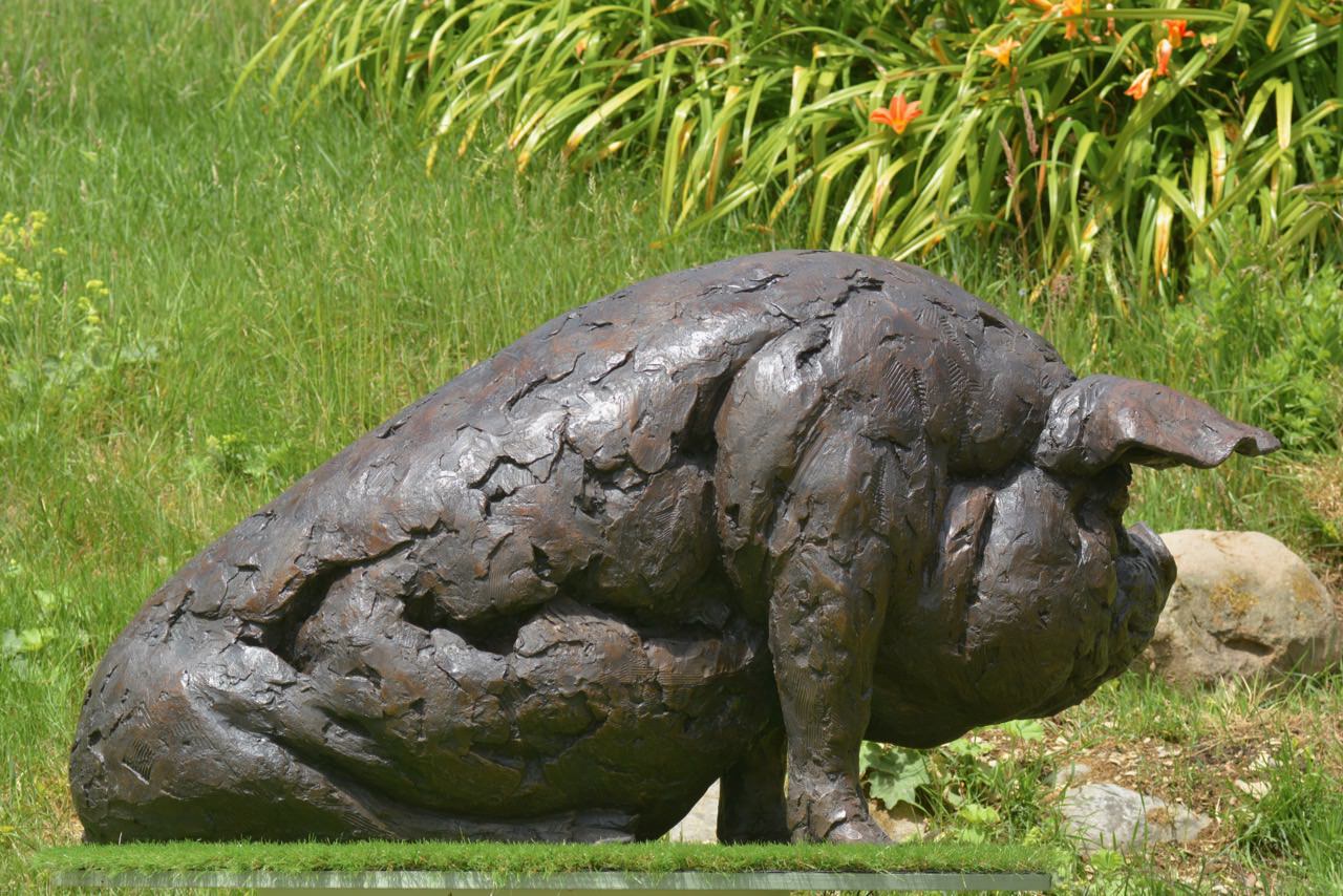 Sitting Life Size Pig Sculpture | Bronze Pig Statue by Tanya Rusell