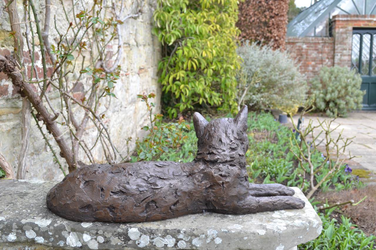 Lying Life Size Cat Sculpture | Outdoor Bronze Cat Statue