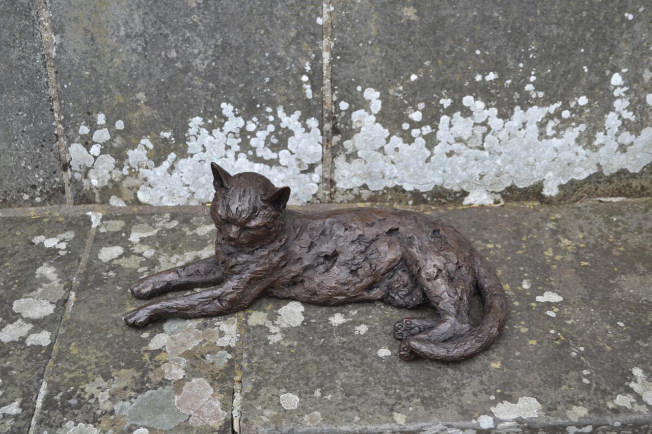 Lying Life Size Cat Sculpture | Outdoor Bronze Cat Statue