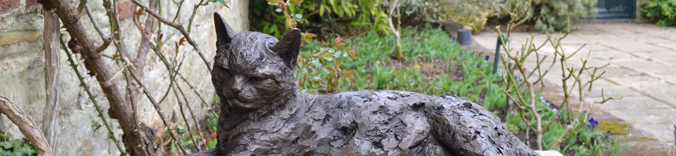 Lying Life Size Cat Sculpture | Outdoor Bronze Cat Statue