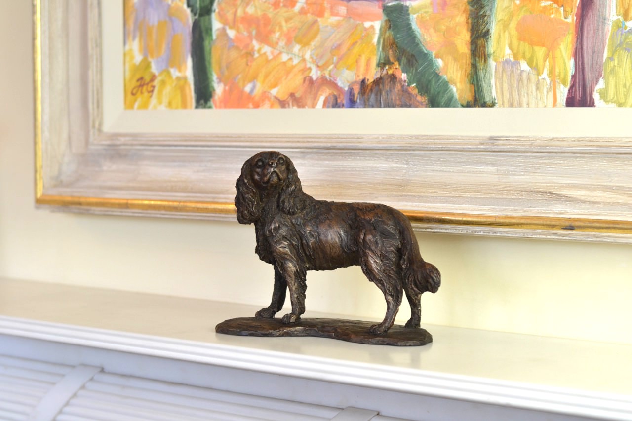 Bronze Standing Cavalier King Charles Spaniel Sculpture | Dog Statue