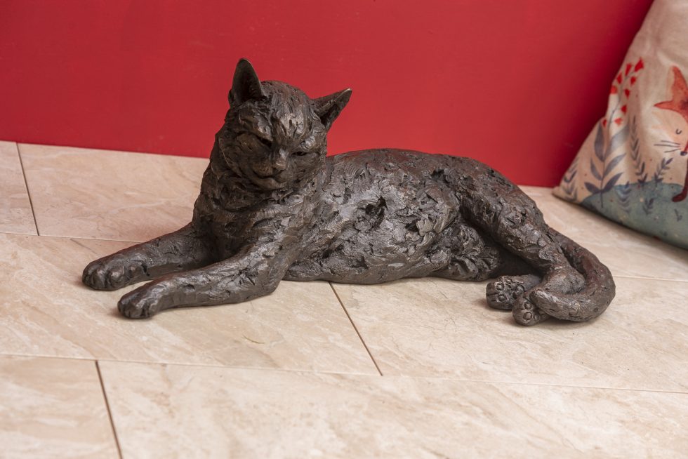 Lying Life Size Cat Sculpture | Outdoor Bronze Cat Statue