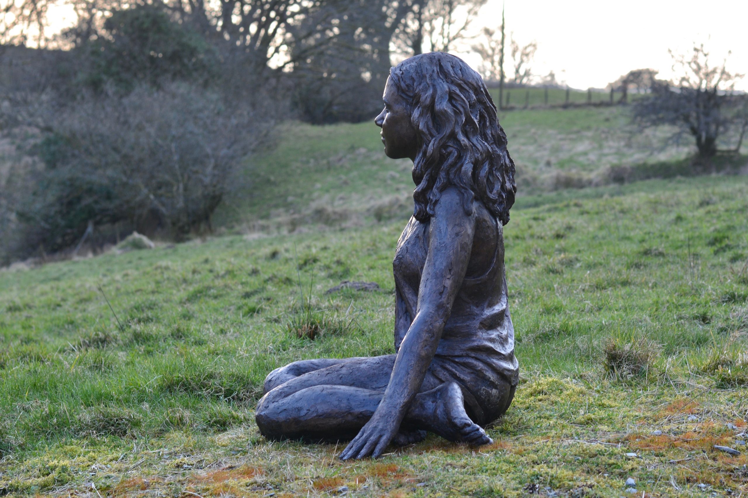 Sitting Girl Life Size Sculpture | Bronze Girl Garden Statue | Outdoor Girl