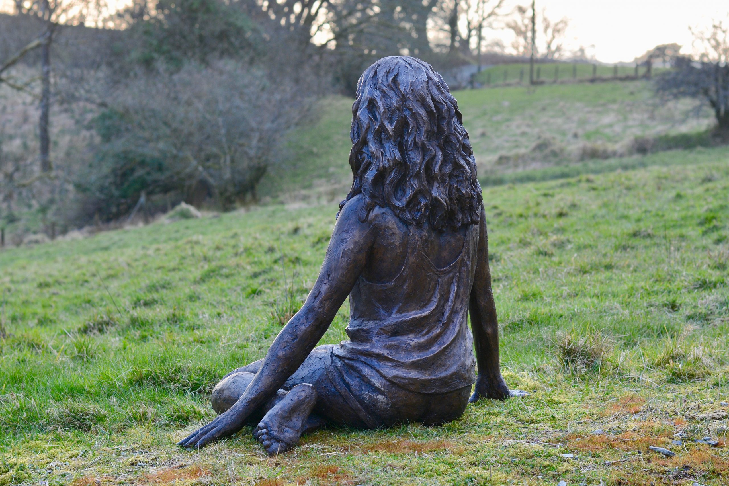 Sitting Girl Life Size Sculpture | Bronze Girl Garden Statue | Outdoor Girl