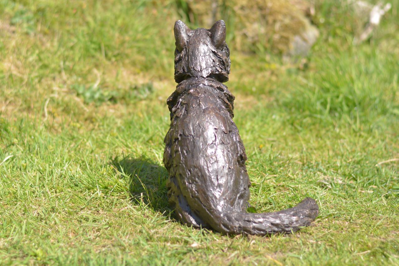 Sitting Longhaired Cat Sculpture | Bronze Cat Statue | Cat Ornament