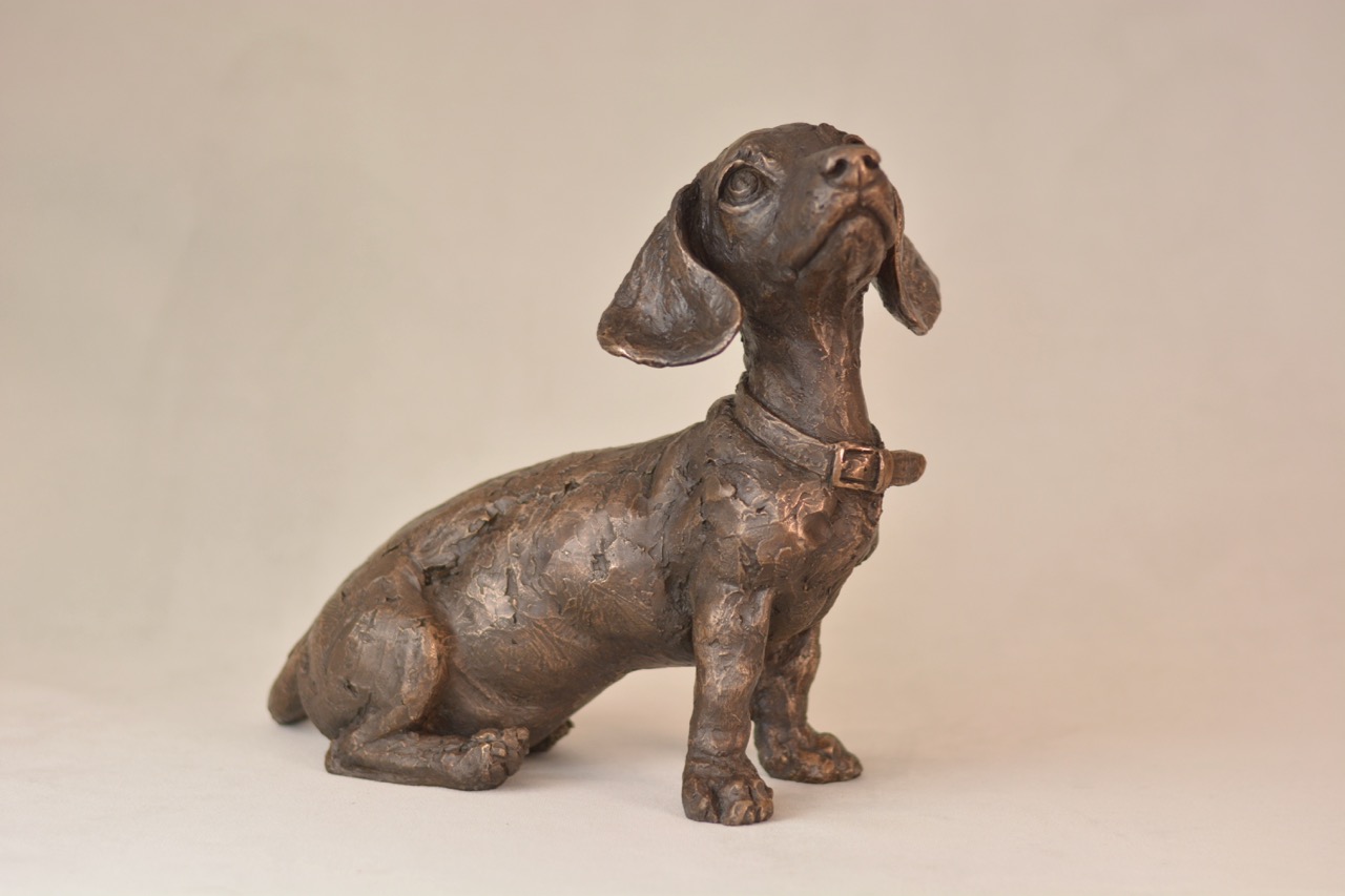 Bronze Sitting Dachshund Puppy Sculpture | Dachshund Statue