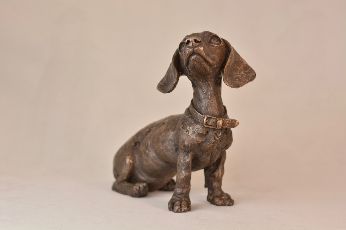 Bronze Sitting Dachshund Puppy Sculpture | Dachshund Statue