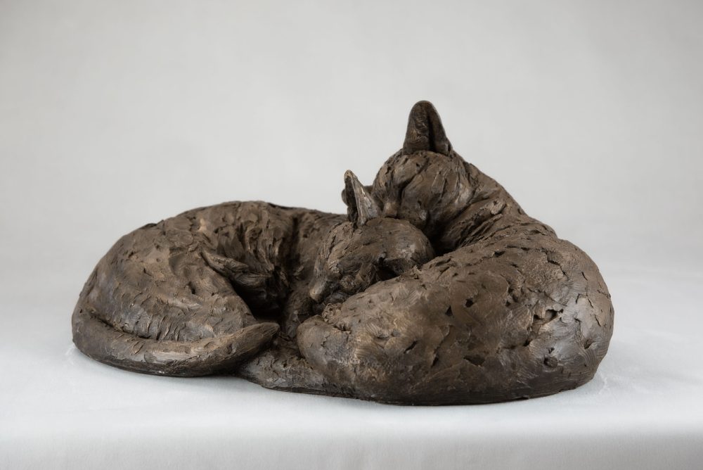 Pair of Lying Cats Sculpture | Bronze Cat Statue | Cat Ornament