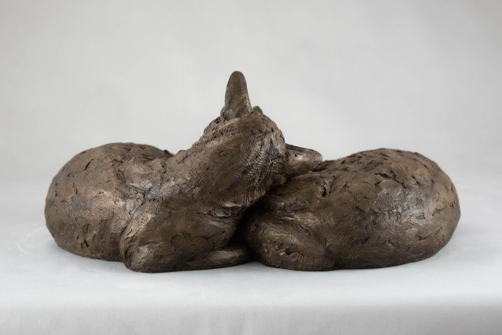 Pair of Lying Cats Sculpture | Bronze Cat Statue | Cat Ornament