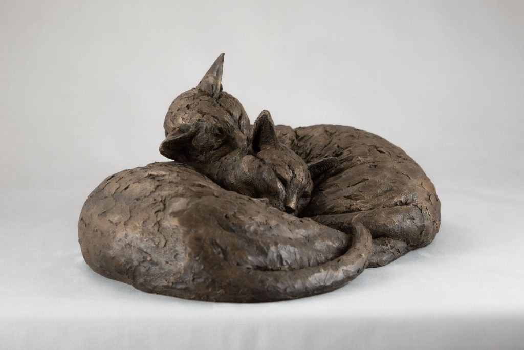 Pair of Lying Cats Sculpture | Bronze Cat Statue | Cat Ornament