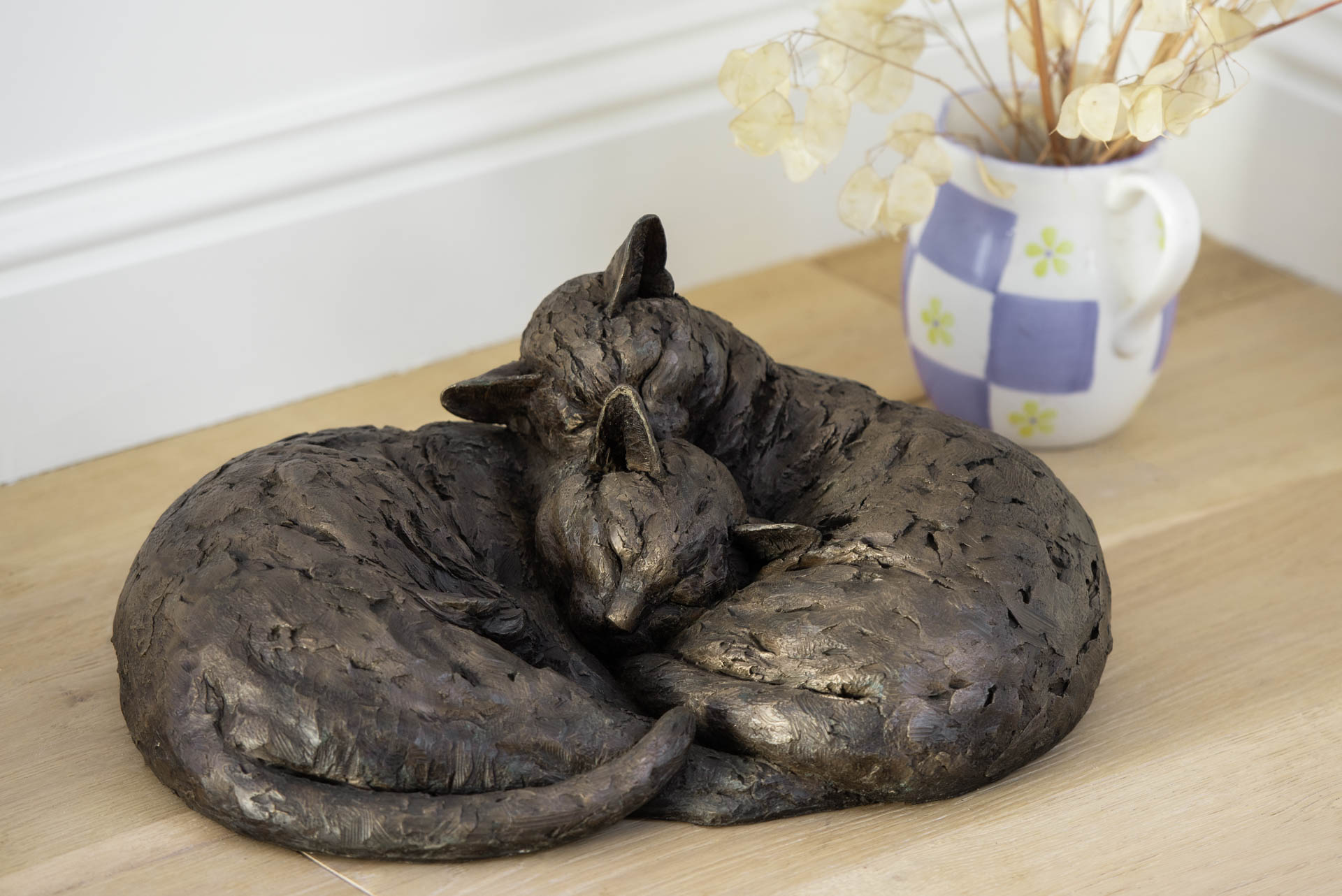 Pair of Lying Cats Sculpture | Bronze Cat Statue | Cat Ornament