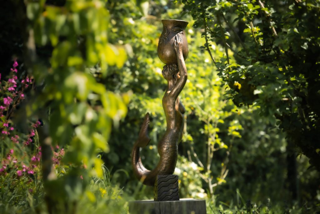 Welsh Mermaid Sculpture | Bronze Mermaid with Urn Garden Statue