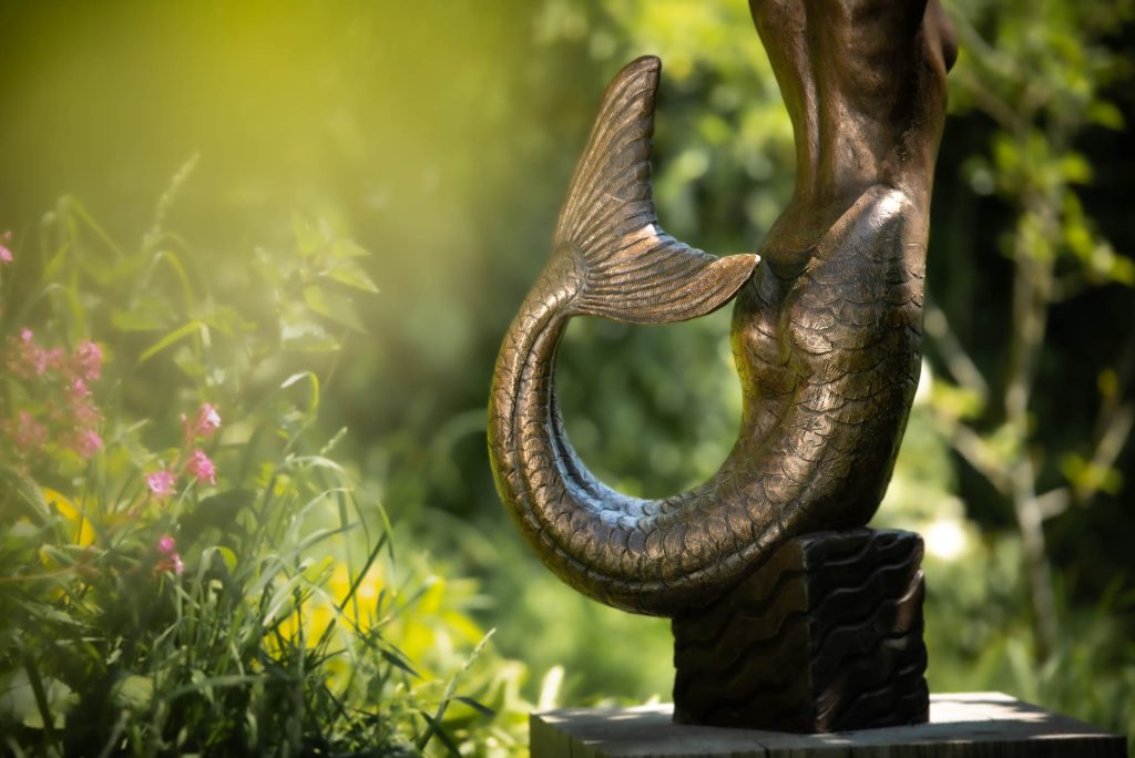 Welsh Mermaid Sculpture | Bronze Mermaid with Urn Garden Statue