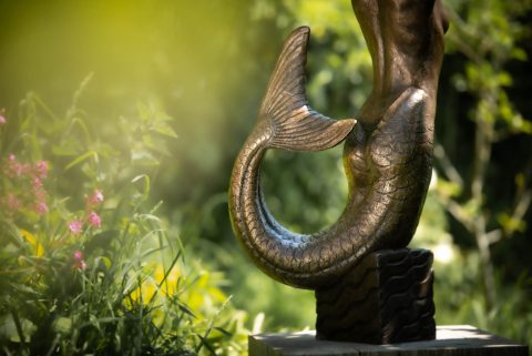 Welsh Mermaid Sculpture | Bronze Mermaid with Urn Garden Statue