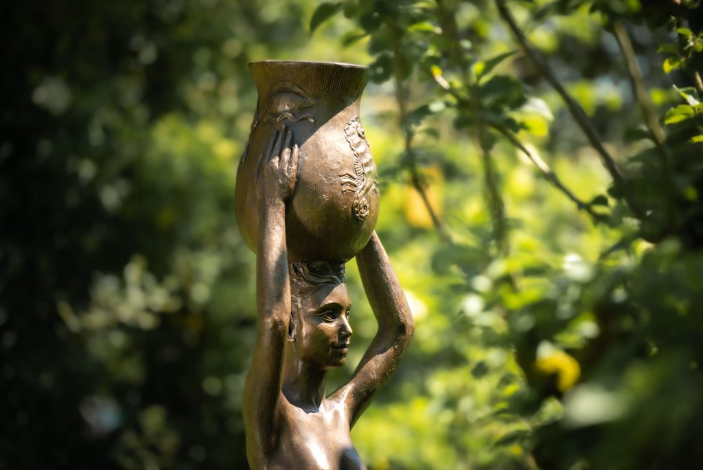 Welsh Mermaid Sculpture | Bronze Mermaid with Urn Garden Statue