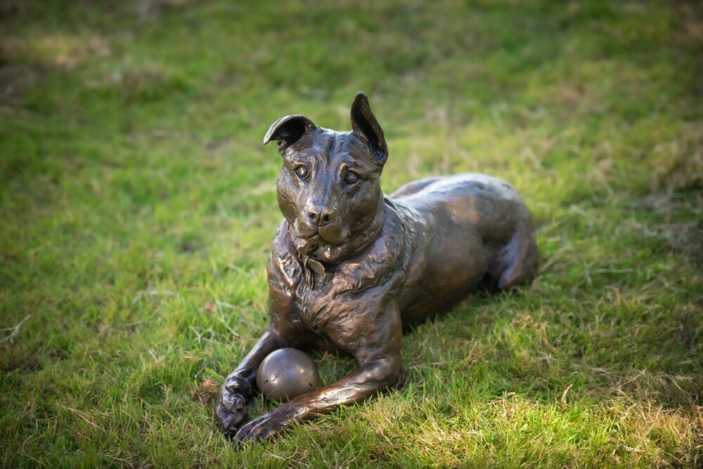 Bronze LYING CROSSBREED DOG SCULPTURE | Mixed Breed Statue
