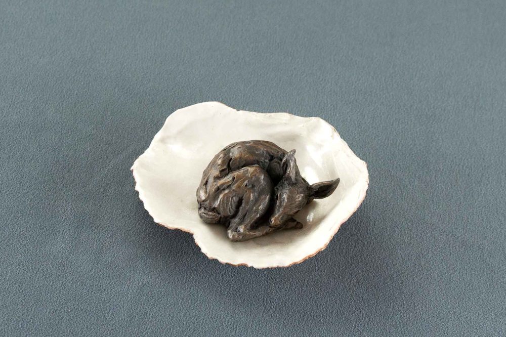 Fawn in Shell Sculpture | Bronze Resin and Stone Resin Fawn Statue