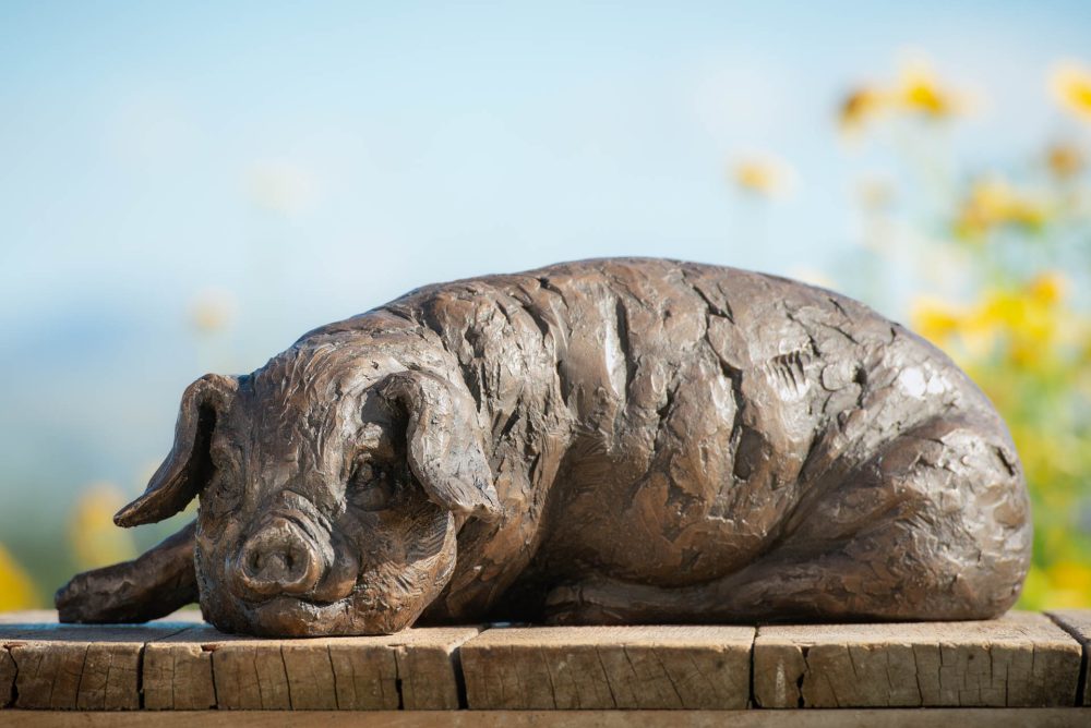 Bronze Life-sized Lying Piglet Sculpture | Bronze Piglet Statue