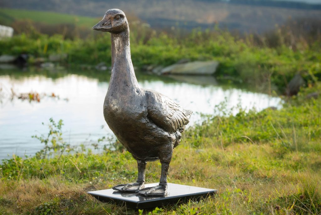 Bronze Life-sized Goose Tipping Head Sculpture | Bronze Goose Statue
